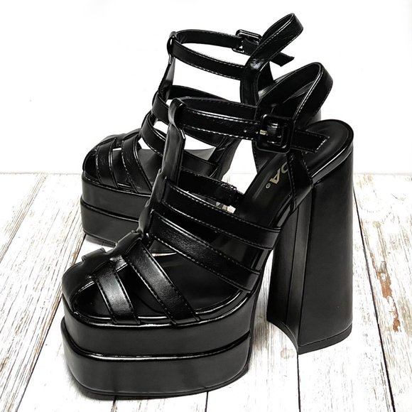 Shoes | New Women Black Caged Platform Chunky Heel Pumps Sandals | Poshmark